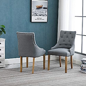 HomeSailing Grey Dining Chair with Arms Set of 2 Hostess Armchairs Comfy Fabric Upholstered with Button for Kitchen Restaurant Living Room Soft High Back Side Chairs (Gray)