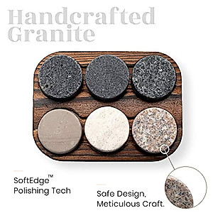 Whiskey Chilling Stones - Set of 6 Handcrafted Premium Granite Round Sipping Rocks - Hardwood Presentation & Storage Tray by R.O.C.K.S.