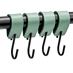 Brute Strength - Multifunctional Leather S-Hooks - Pale Green - 4 Pieces - S Shaped Hooks - Coat Hook - Leather Hooks - Leather s Hooks - Black s Hooks - Kitchen Hooks