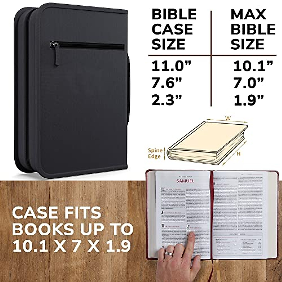 Bible Covers for Women and Men Large & Medium Size - Bible Case Bag Fits Book 7 x 10.1 x 1.9 Inches for Boys Girls - Black Bible Carrying Holder with Pockets - Christian Confirmation Gift Accessories
