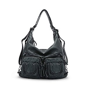 handbags & shoulder bags for woman super soft washed PU leather hobo bags multiple use woman's cross body bag backpack (Green)