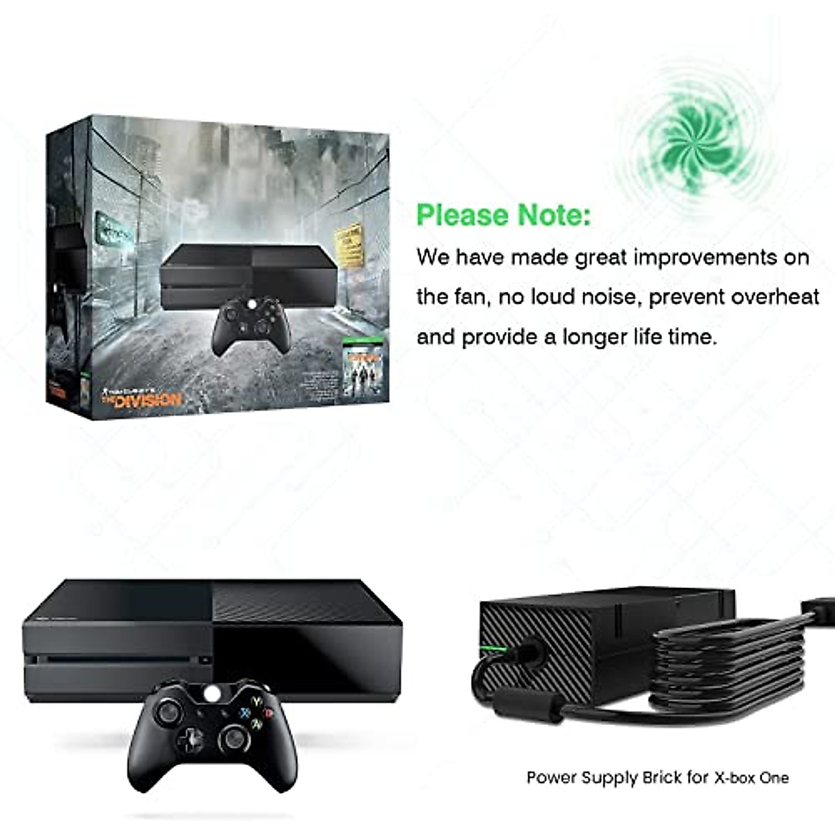 Power Supply Brick for Xbox One, Xbox Power Supply Brick Cord AC Adapter Power Supply Charger Replacement for Xbox One