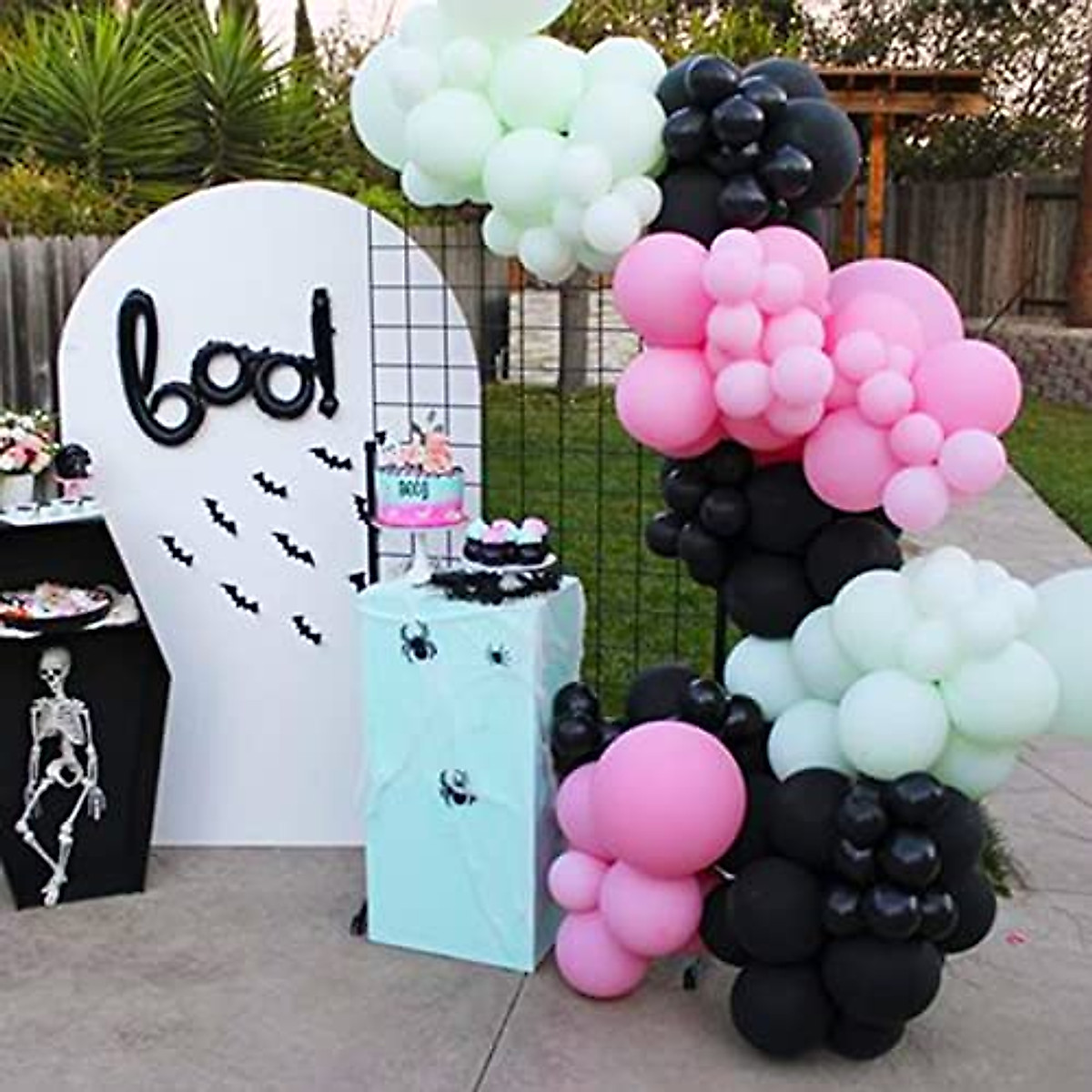 HPWF Green Black Pink Balloon Garland Arch Kit-140Pcs Halloween Balloon Garland With Fake Spiders Bat Stickers for Halloween Wedding Girl Baby Shower Little Boo Party Decorations …
