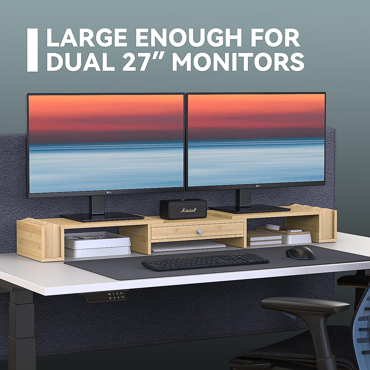 WELL WENG Monitor Riser for 2 Larger Monitors,Dual Monitor Stand with Drawer,Painted