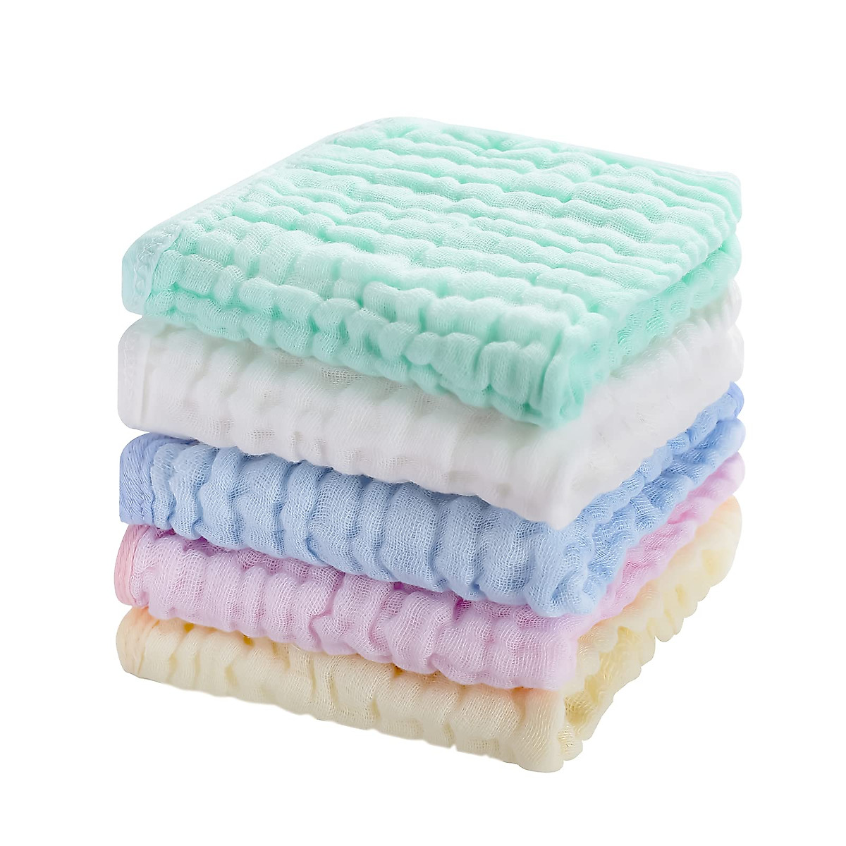 CottCare Baby Muslin Washcloths,Natural Purified Muslin Cotton Baby Wipes 6 Layer Absorbent Soft Newborn Baby Face Towel for Sensitive Skin,Baby Registry as Shower 5 Pack 10x10 inches