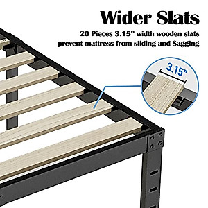 Auroral California King Bed Frame 18 Inch Tall 3 Inches Wide Wood Slats with 3500 Pounds Support for Foam Mattress/ No Box Spring Needed / Underneath Storage / Noise Free / Easy Assembly-Black