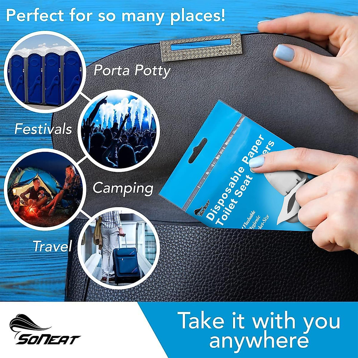 Disposable Toilet Seat Cover - 50 Count Large Flushable Paper Toilet Seat Covers for Travel, Kids Potty Training & Public Restrooms, Premium Paper Toilet Seat Liners, 5 Pack