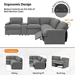 Bellemave Power Recliner Corner Sofa L-Shape Sectional Sofa Home Theater Reclining Sofa Modern 5-Seater Couch with Storage Box, Cup Holders, USB Ports and Power Socket for Living Room (Dark Grey)