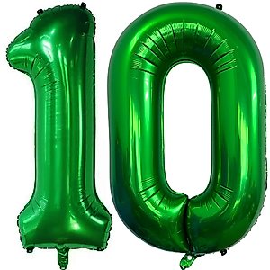 Number 10 Dark Green Balloons 40 Inch Giant Green 10 Numer Foil Helium Balloons for 10th Green Birthday Party Supplies 10th Anniversary Events Decorations