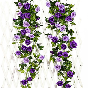 JUSTOYOU 2 Pack (15.8FT) Fake Rose Garland, Artificial Rose Vines Flower Garland Hanging Floral Garland Vine Wedding Home Backdrop Party Arch Arrangement Decoration