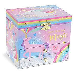 Jewelkeeper Cotton Candy Unicorn Music Box & Little Girls Jewelry Set - 3 Unicorn Gifts for Girls - Jewelry Box for Girls