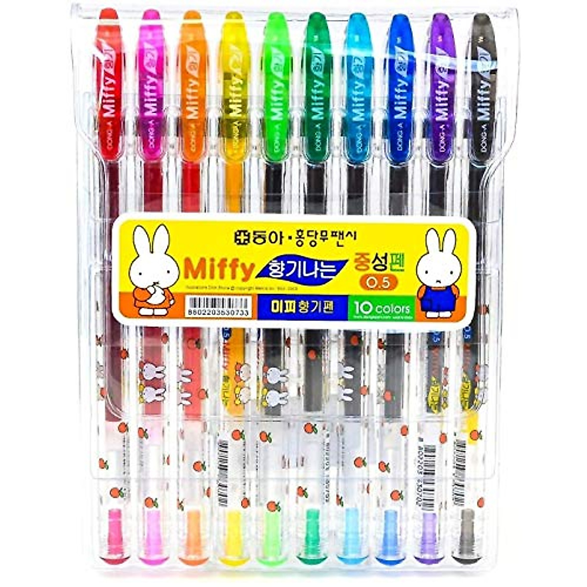Dong-A Miffy Bunny Gel Ink Scented Rollerball Pens, 0.5mm, 10 Color Set