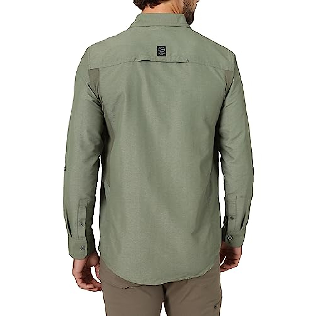ATG by Wrangler Men's Long Sleeve Mixed Material Shirt, Dusty Olive, Medium
