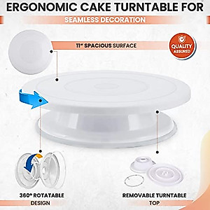 RFAQK 35PCs Cake Turntable and Leveler-Rotating Cake Stand with Non Slip pad-7 Icing Tips and 20 Bags- Straight & Offset Spatula-3 Scraper Set -EBook-Cake Decorating Supplies Kit -Baking Tools
