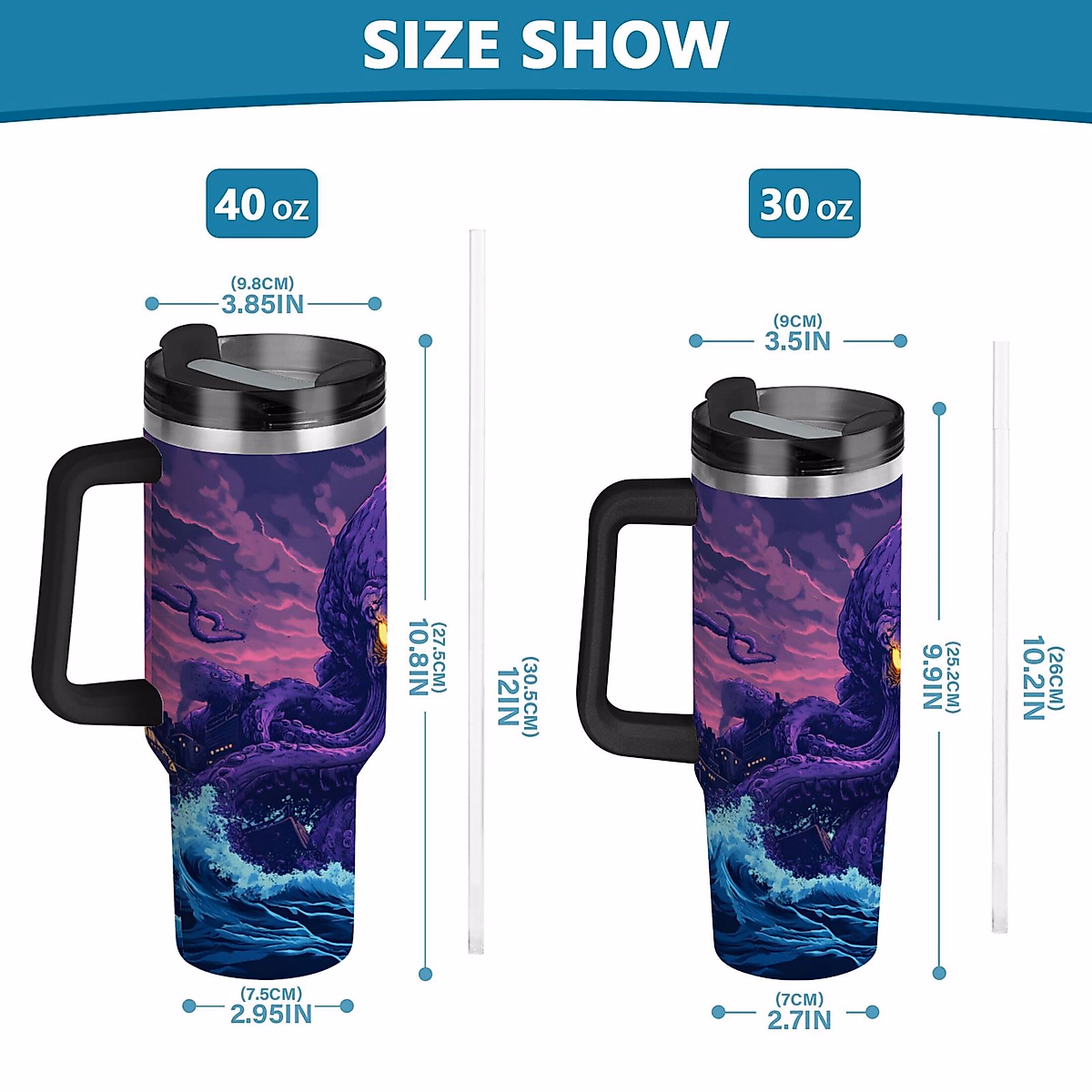 xigua 30 oz Giant Octopus Tumbler with Handle and Straw Lid, Stainless Steel Vacuum Insulated Sports Water Bottle, Keeps Cold or Hot Coffee Cup Travel Mug