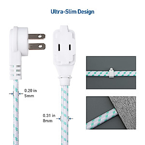 Cable Matters 2 Pack Premium Braided 3 Outlet Flat Extension Cord 2 Prong 6 ft with Low Profile Plug