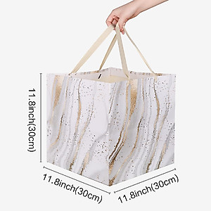 Yerpkefey 11.8" Large Gift Bags，Square Reusable Gift Bags Large for Birthday Wedding Christmas Presents Doll (White Gold)