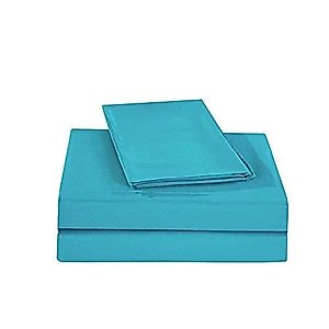 DDALLINONE Sleeper Sofa Bed 4 PC's Sheet Set - Full Sofa (54 in x 72 in) Turquise Solid Sofa Bed Sheets - 100% Cotton 400 Thread Count Fits Mattresses Up to 5" Drop with 4 -PCS Fitted Straps