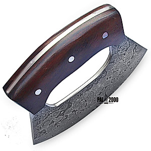 Knives - Alaskan Ulu - Mezzaluna Ulu Knife - Pizza Cutter Ulu - Traditional Ulu - Handmade Damascus Steel - Wood Handle - Ulu Knife - Vegetable Chopping Ulu - Crescent Blade (9891)
