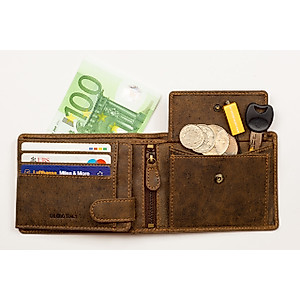 DiLoro Italy Full Size Mens Leather Wallet Bifold Flip ID Zip Coin Wallets with RFID Protection (Dark Hunter Brown With ID)