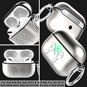 HALLEAST Compatible AirPods Pro 2 Case 2022, Alloy Metal Cover Hard Protective Skin with Keychain Clip for AirPods Pro 2/ Pro, Front LED Visible, NOT Support Wireless Charging, Silver