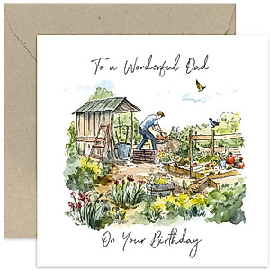 Old English Co. Gardening Happy Birthday Card for Dad - Garden Vegetable Allotment Greeting Card for Dad from Son Daughter - Birthday Cards for Him | Blank Inside with Envelope