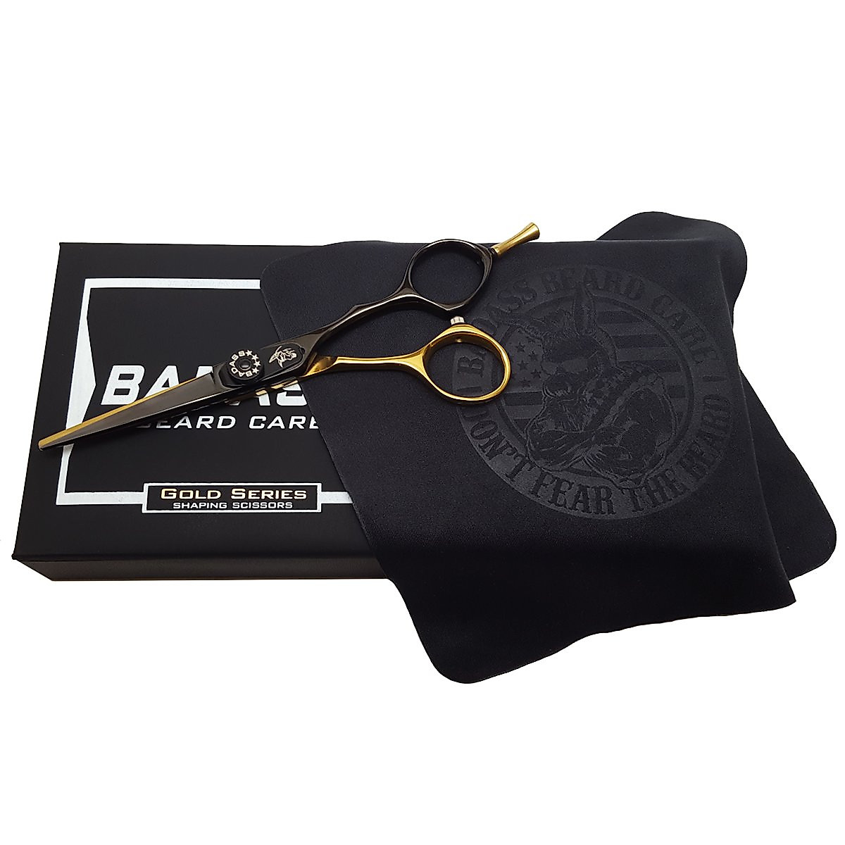 Badass Beard Care Gold Series Barber Quality Beard Shaping Scissors - 5.25 inches long, Surgical Grade Stainless Steel (HRC 59-61), Hand adjustable tension knob