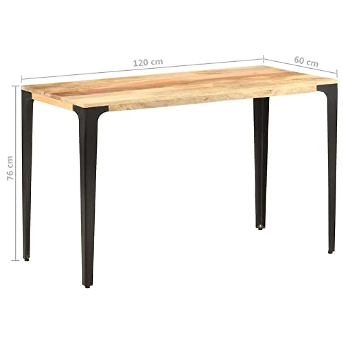 Tidyard Dining Table 47.2 x 23.6 x 29.9 Inch Solid Mango Wood Wooden Dinner Table Steel Legs for Kitchen, Bistro, Home Furniture