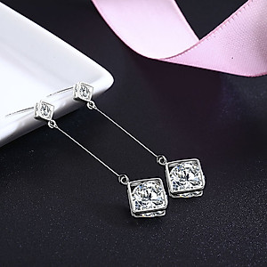 SBLING Platinum-Plated Cubic Zirconia Drop Earrings, 3.9 cttw, Cube