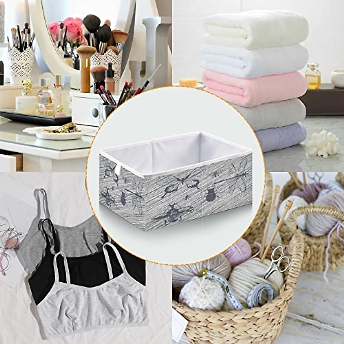 WELLDAY Storage Basket Dragonfly Butterfly Insect Grey Foldable 11 x 11 x 11 in Cube Storage Bin Home Decor Organizer Storage Baskets Box for Toys, Books, Shelves, Closet, Laundry, Nursery
