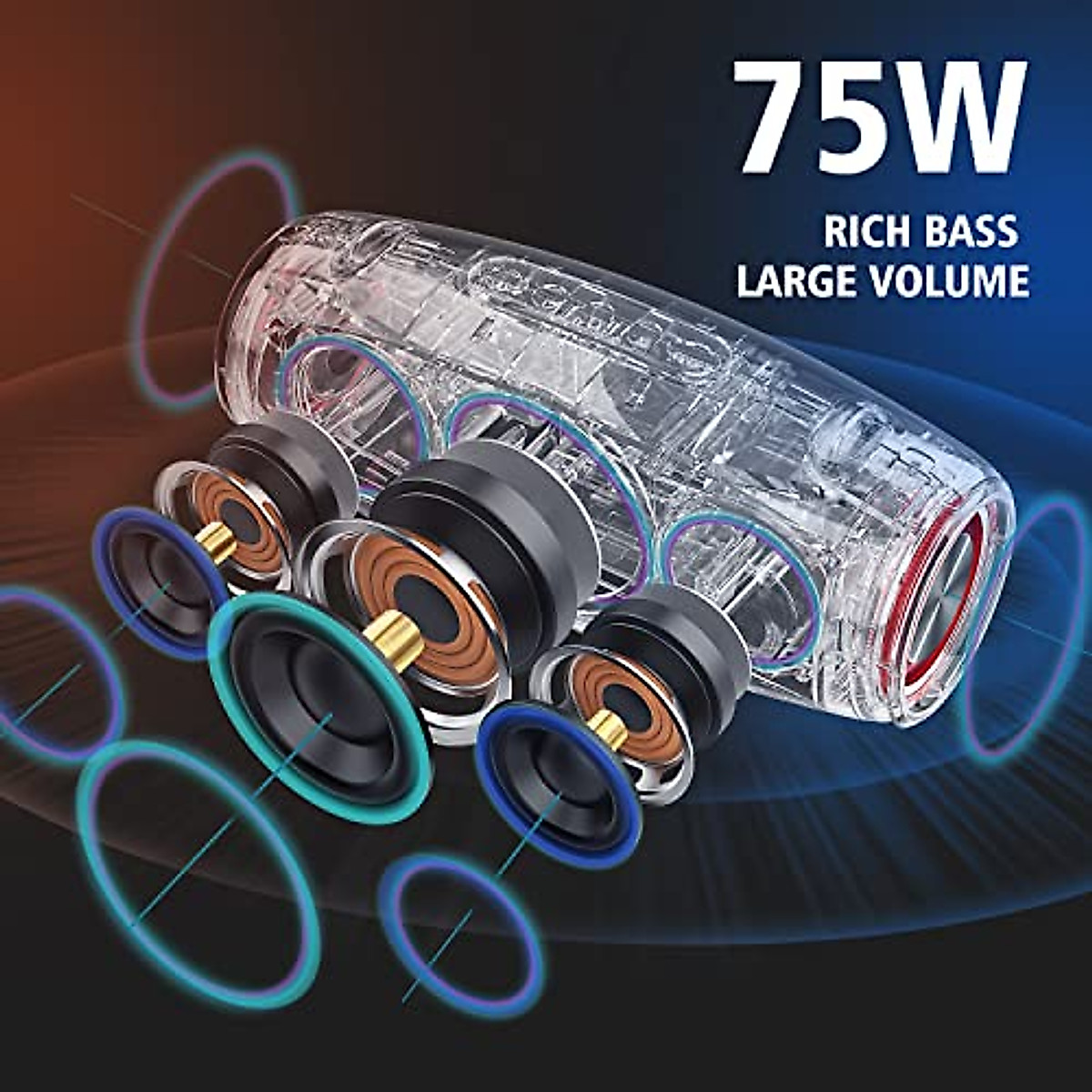 ZEALOT Bluetooth Speakers,75W Portable Bluetooth Speakers with Subwoofer,Speakers Bluetooth Wireless IPX6 Waterproof,50H Play,Deep Bass,Stereo Loud,EQ,Bluetooth Speaker for Party,Beach,Camping(Black)