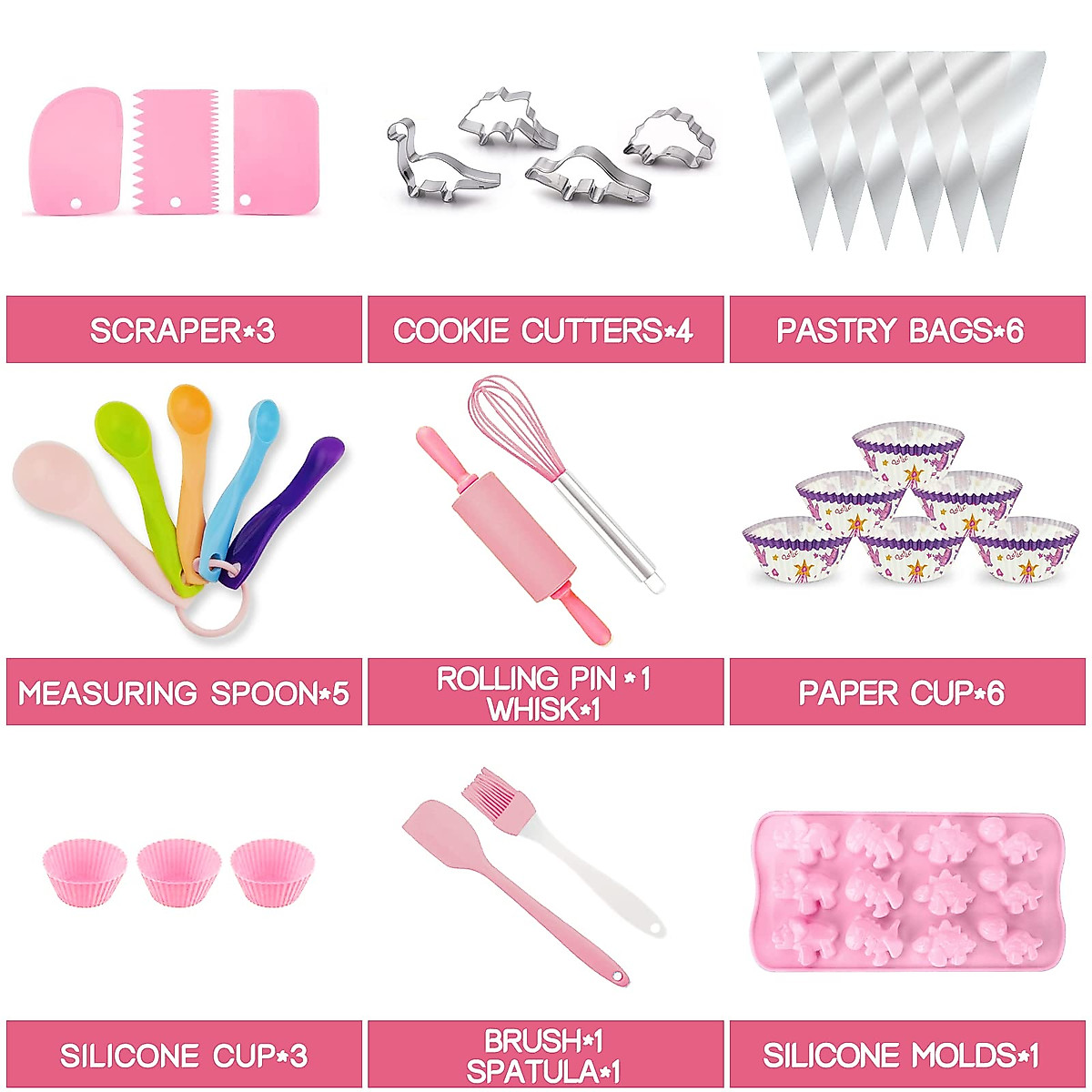 ANUXERA Kids Real Cooking and Baking Set,36Pcs Kids Chef Costume Hat and Apron Sets,Dinosaur Chef Costume for Girl, for 8-12 Year Old Girls.