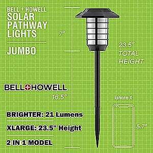 Bell + Howell Smart Solar XL Pathway Lights 2-in-1, Bright White & Flickering Flame Solar Torches Waterproof Outdoor Lighting Landscape Lights Dusk to Dawn Auto On/Off for Garden Patio Yard, 8 PACK