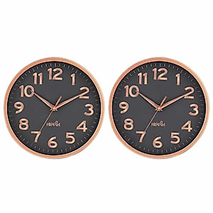 HIPPIH Wall Clock 2 Pack, 10 Inch Modern Wall Clocks Battery Operated, Non Ticking Silent Wall Clock, Simple Small Analog Wall Clock for Living Room, Bedroom, School, Office Decor (Rose Gold Black)