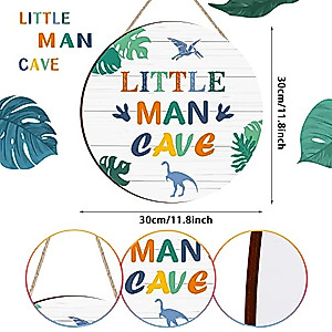 Little Man Cave Wooden Sign Dinosaur Quote Wood Plaque Nursery Hanging Wall Art Decor for Kids Toddler Boys Bedroom Playroom Living Room Decorations