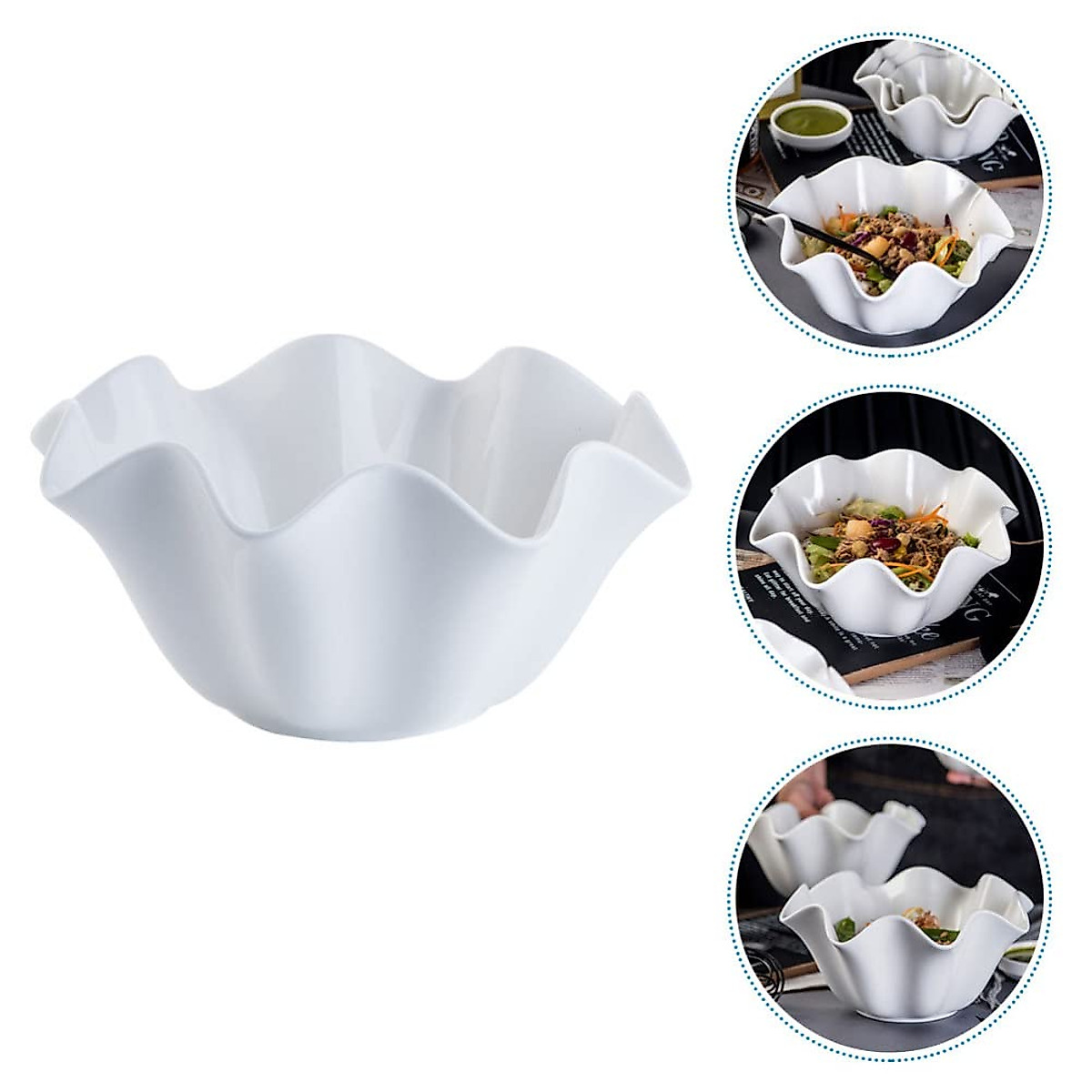 CALLARON Bowl Serving Dishes Ceramic Sauce Dishes Flower Shape Porcelain Side Dish Dip Bowl Japanese Seasoning Serving for Soy Sauce Ketchup Appetizer BBQ Snack Soup Rice 8.3inch Plastic