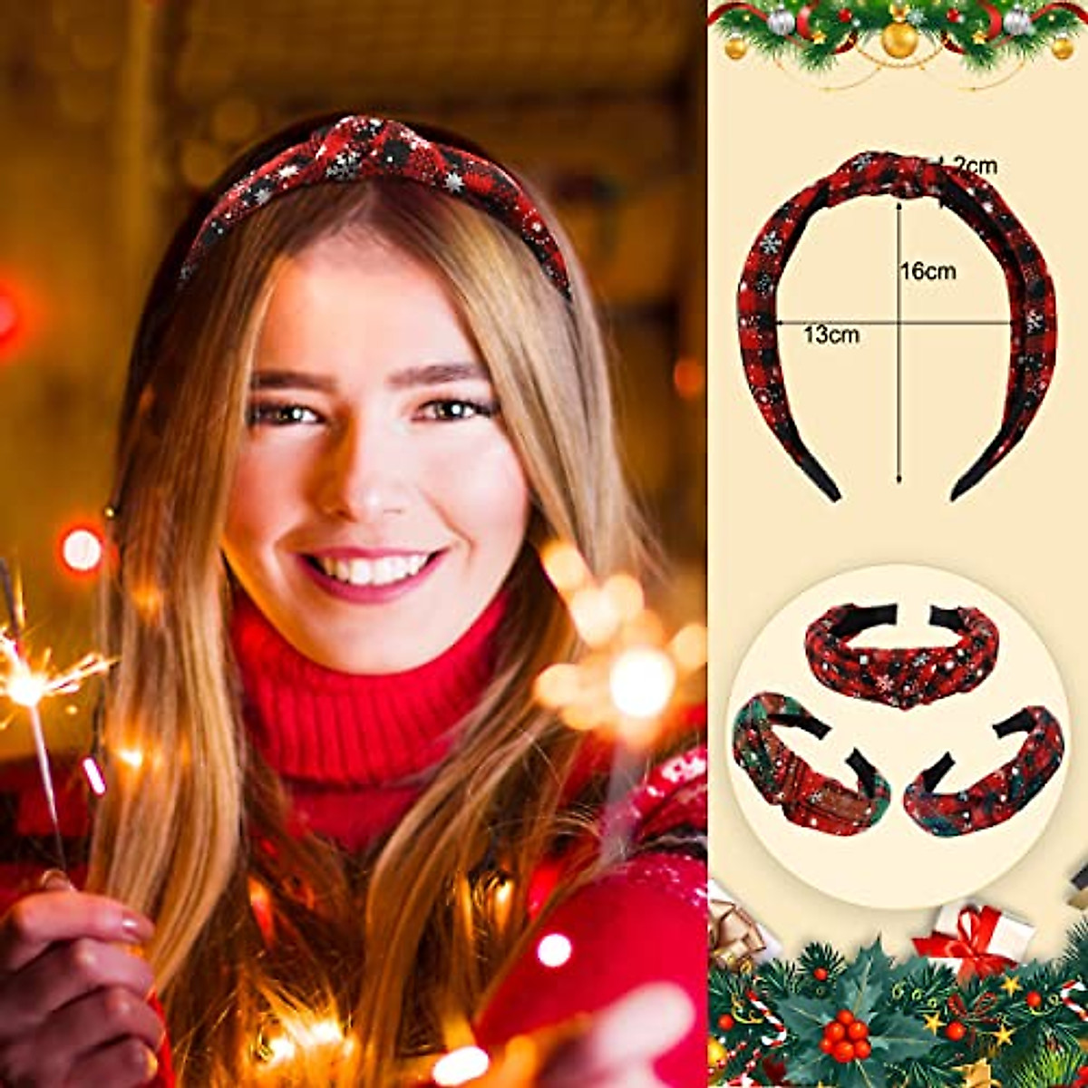 Christmas Headbands for Women Girls, TOBATOBA 3 PCS Christmas Hair Accessories Christmas Headbands for Kids, Fashion Plaid Headbands Holiday Hairbands Christmas Stocking Stuffers for Women Girls