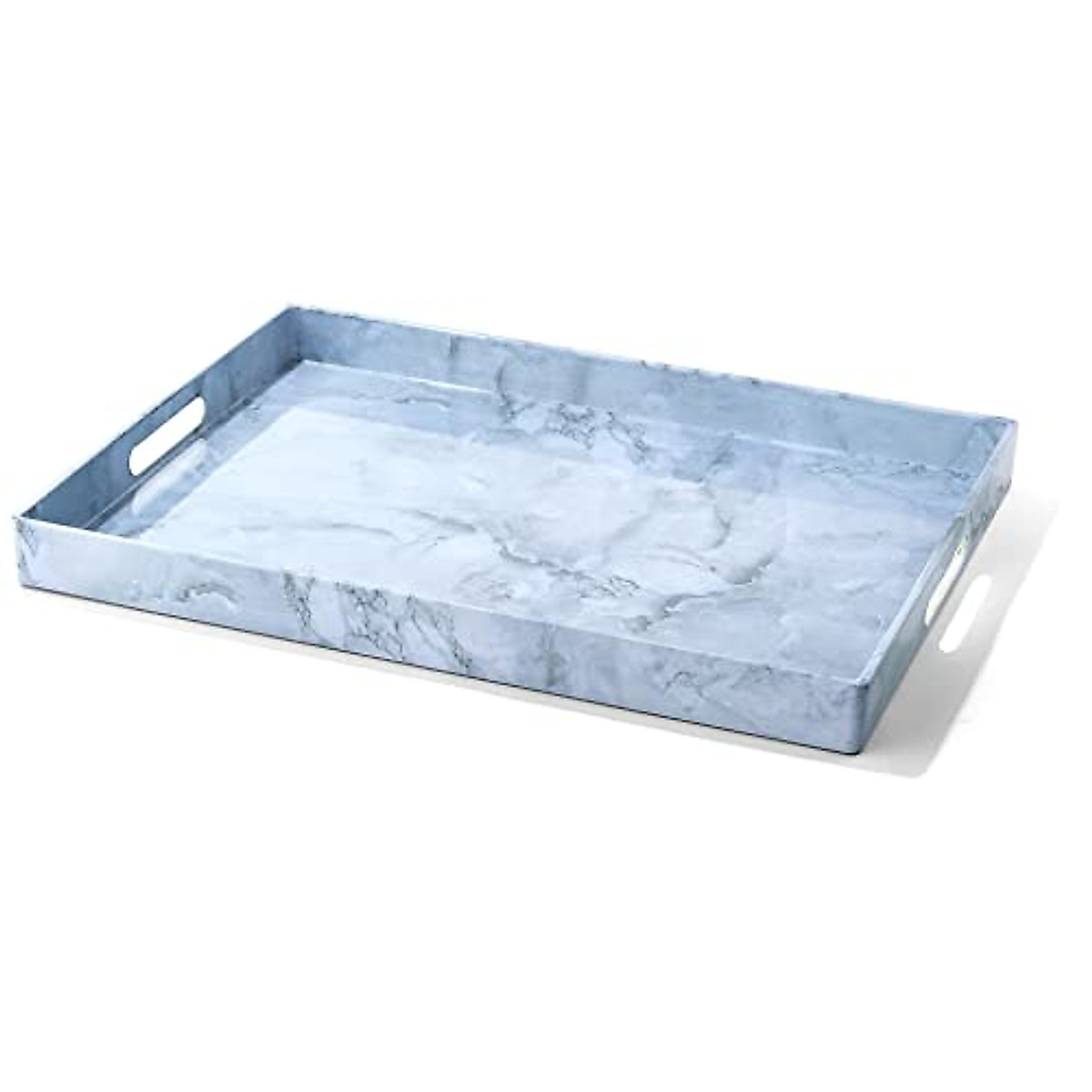 American Atelier Steel Blue Rectangular Serving Tray – Large 14 x 19 inch Decorative Platter w/Carry Handles in Gorgeous Marble Finish for Food, Drinks, Ottoman or Centerpiece (1270749)