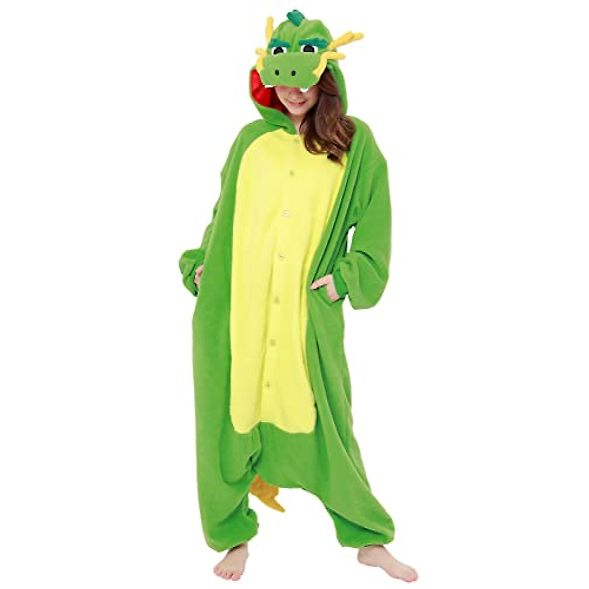 SAZAC Dragon Kigurumi - Onesie Jumpsuit Halloween Costume (Regular, Adult, One-Size-Fits-All)