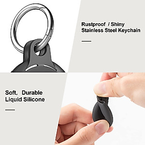 Migeec Silicone Protective Case for AirTag with Sound Holes and Keychain Hook Strap, Safety Anti-Lost Portable - Pack of 2 (Black)