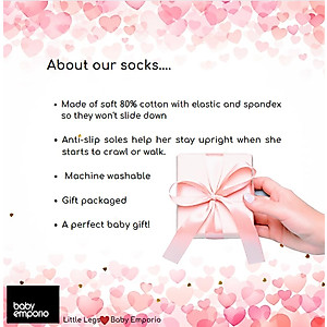 Baby Girl Socks with Mary Jane or Sneaker Shoe Look - Non-slip Gripper Soles - 3 or 6 Pairs - Soft Cotton