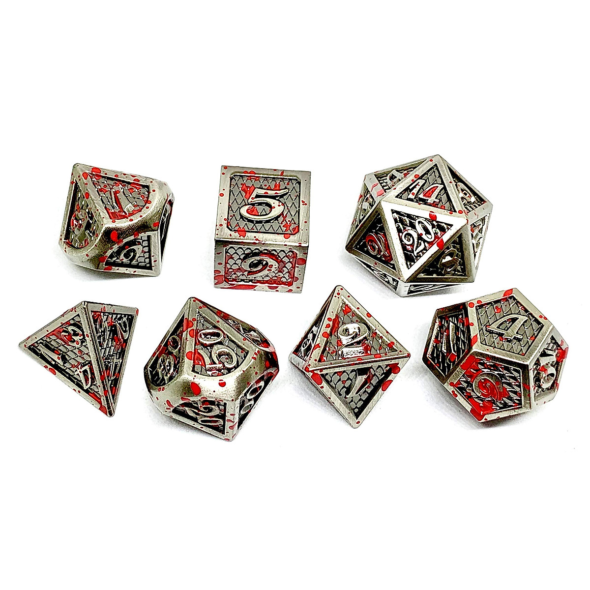 Darksilver Forge Bloodstained Metal Polyhedral Dice Set for Tabletop Roleplaying Games, Dungeons and Dragons, DND, D&D