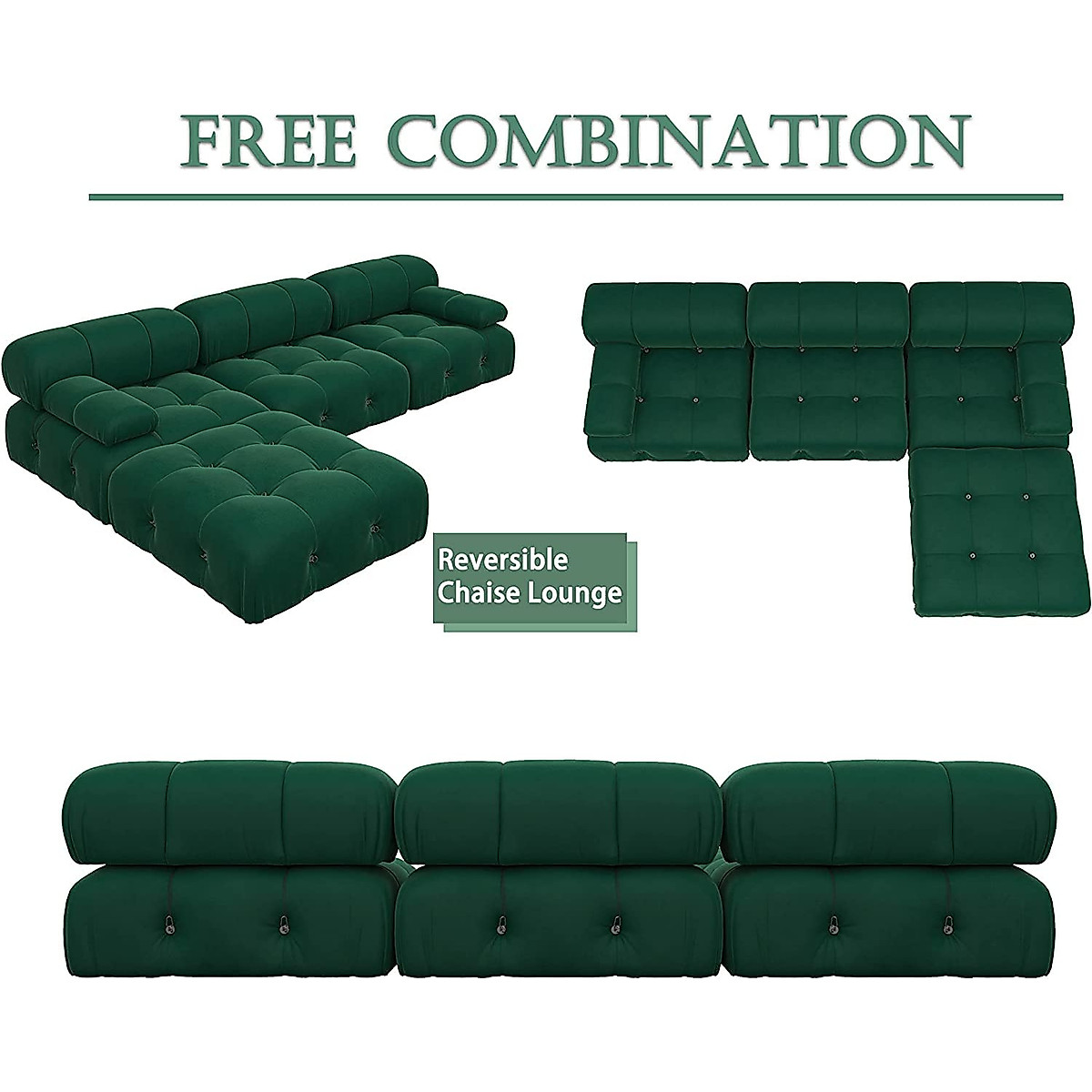 BOKIFOL Sectional Sofa, Modular Sectional Couch with Ottomans- L Shaped Couch for Living Room, 4 Seater Sofa Sets,104"(Green)
