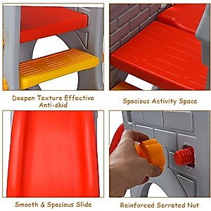 GLACER Toddler Slide, 5 in 1 Kids Climber Slide Playset w/Basketball Hoop, Telescope, Crawl Through Space, Easy Climb Stairs, Freestanding Slide Toddler Playground for Indoor and Outdoor