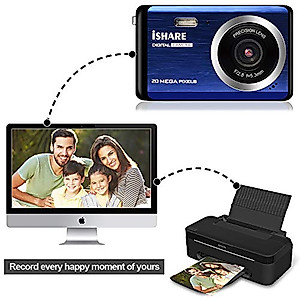 Digital Camera for Photography, Rechargeable 20MP Point and Shoot Camera with 2.8" LCD 8X Digital Zoom for Kids Teens Elders（Blue）