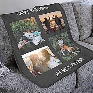 FunStudio Custom Blanket with Photos Pictures Collage Customized Throw Blankets Happy Birthday Best Friend Personazlied Birthday Holiday Festival Gifts for Friends Boys Girls Men Women