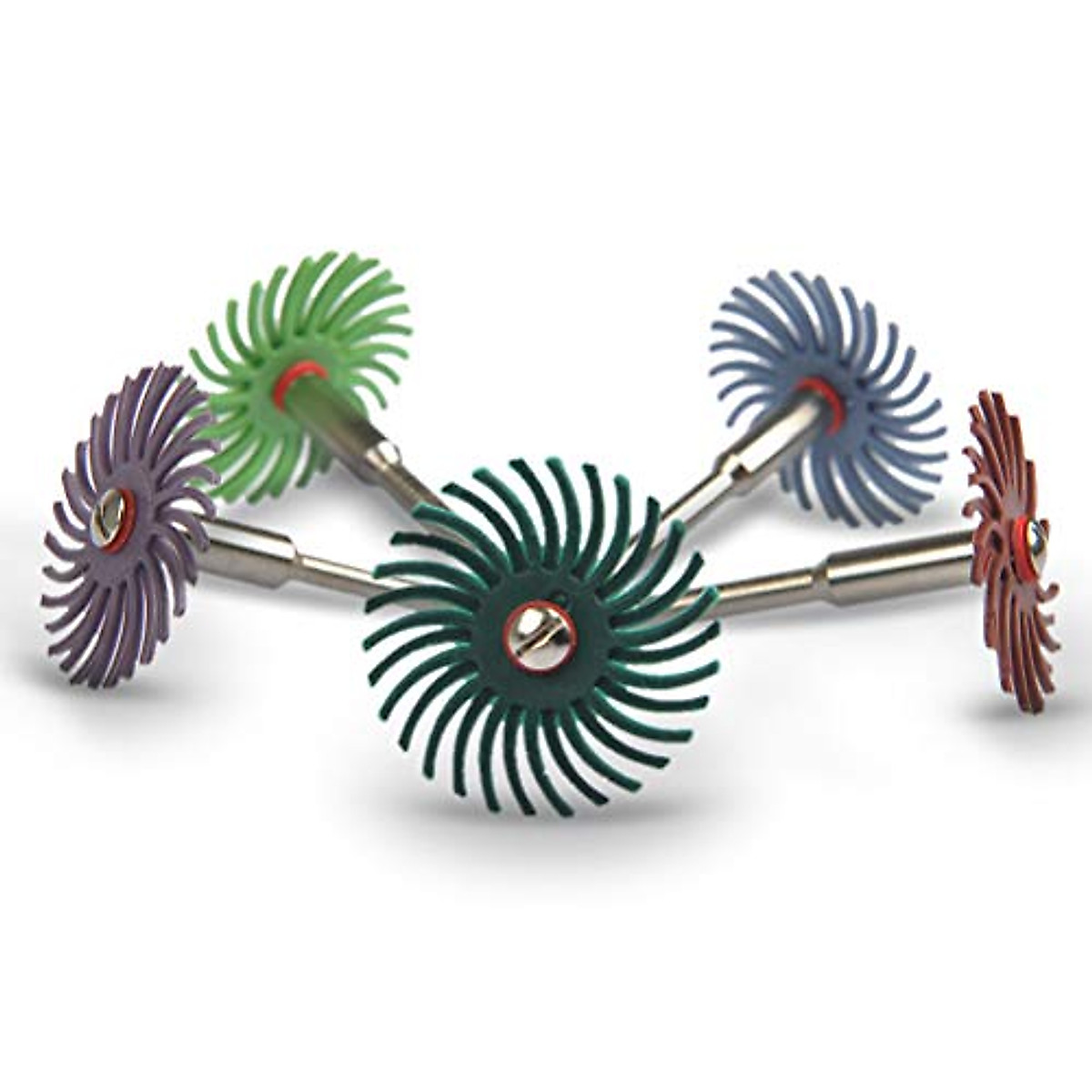 BUYGOO 60pcs 1 Inch Bristle Disc Kit with 6pcs Mandrels for Rotary Tools, Detail Abrasive Wheel for Cleaning & Polishing, Radial Bristle Wheel with Grit 80 120 220 400 600 1000