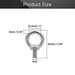MroMax 6Pcs M10 Lifting Eye Bolts 304 Stainless Steel Male Thread Ring Shaped Metric Eyebolt Fastener for Engineering Lifting Machinery Silver Tone