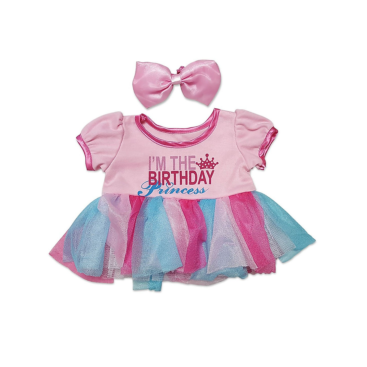 Birthday Princess w/ Bow Outfit Fits Most 14" - 18" Build-a-bear and Make Your Own Stuffed Animals