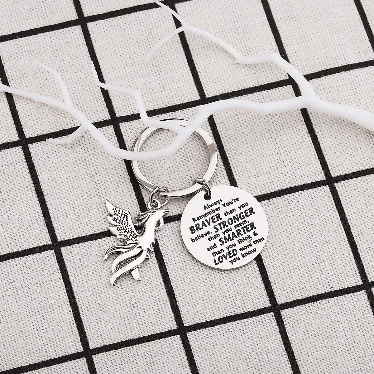 BAUNA Phoenix Keychain Rising Phoenix Bird Pendant Always Remember You’re Braver Than You Believe Inspiration Jewelry Gift for Phoenix Lovers Graduates (Phoenix Keychain)